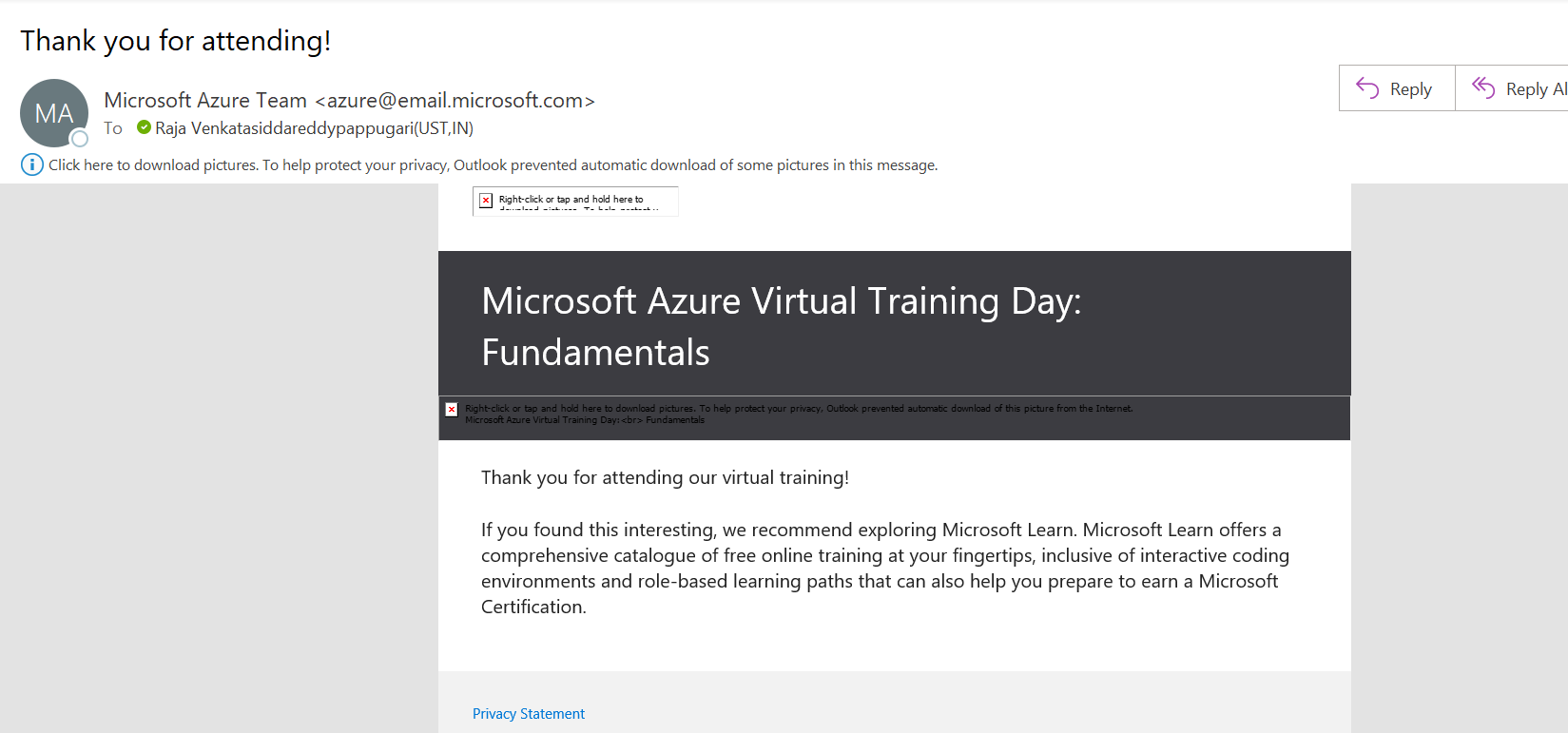 Microsoft Azure Virtual Training Day -Exam Voucher not yet received ...