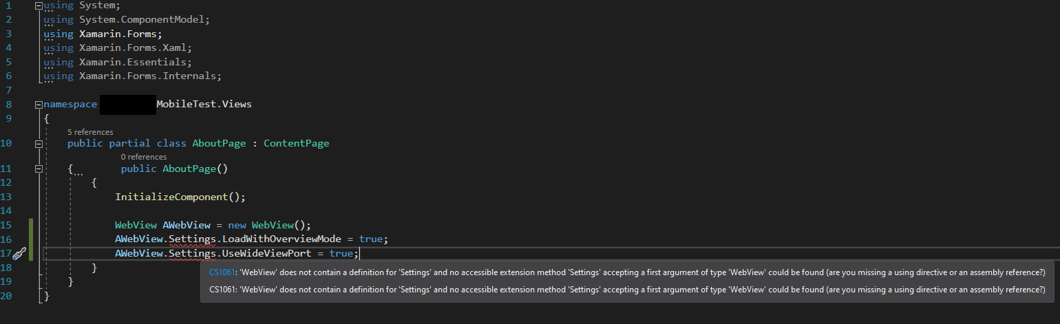 Xamarin WebView Settings Error - Microsoft Q&A Xamarin WebView Settings Error - Microsoft Q&A