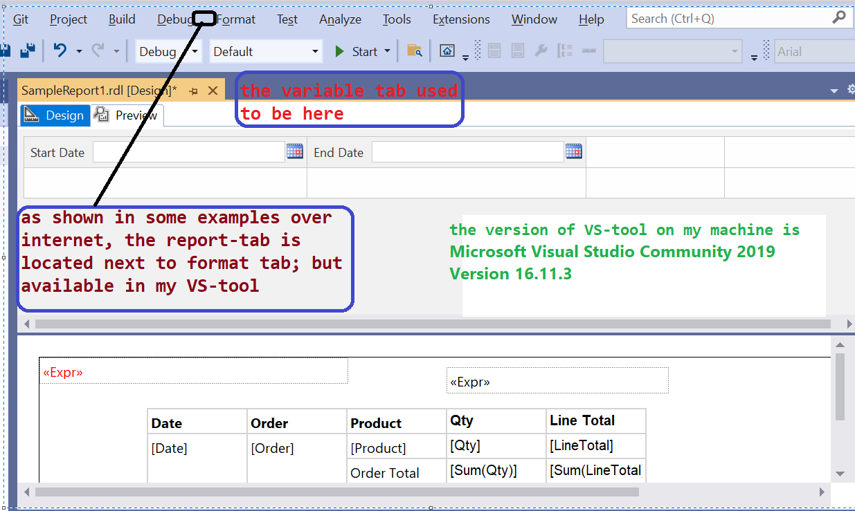 Unable To Find About Variable Tab And Reporting Window Dialoge Box In Ssrs Report Designer 2754
