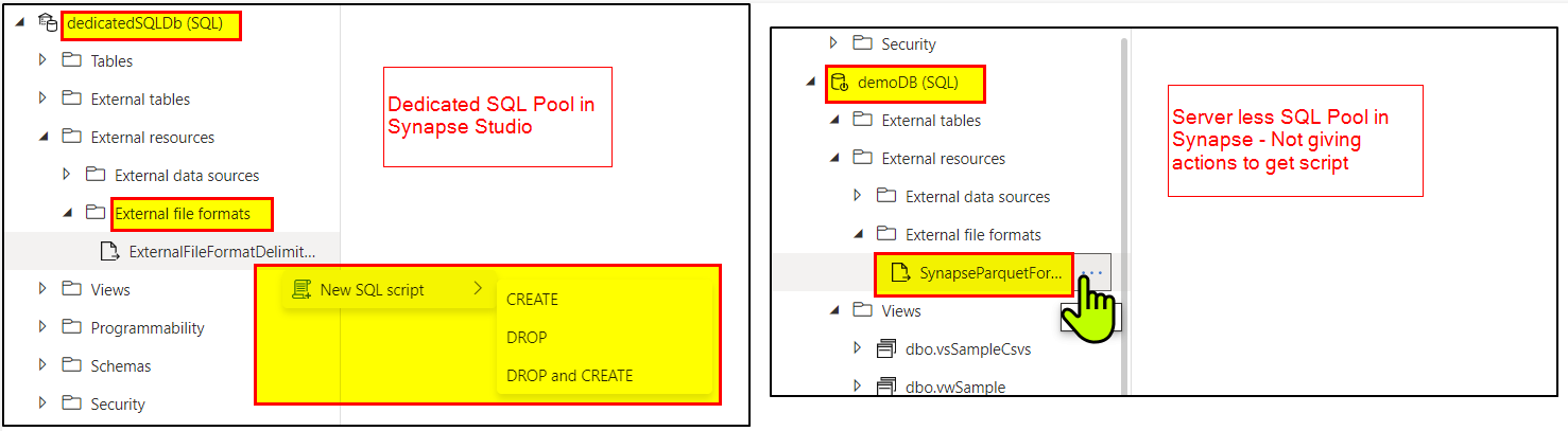 Viewing An Existing External File Format For A Sql Servless Pool Database Azure Synapse