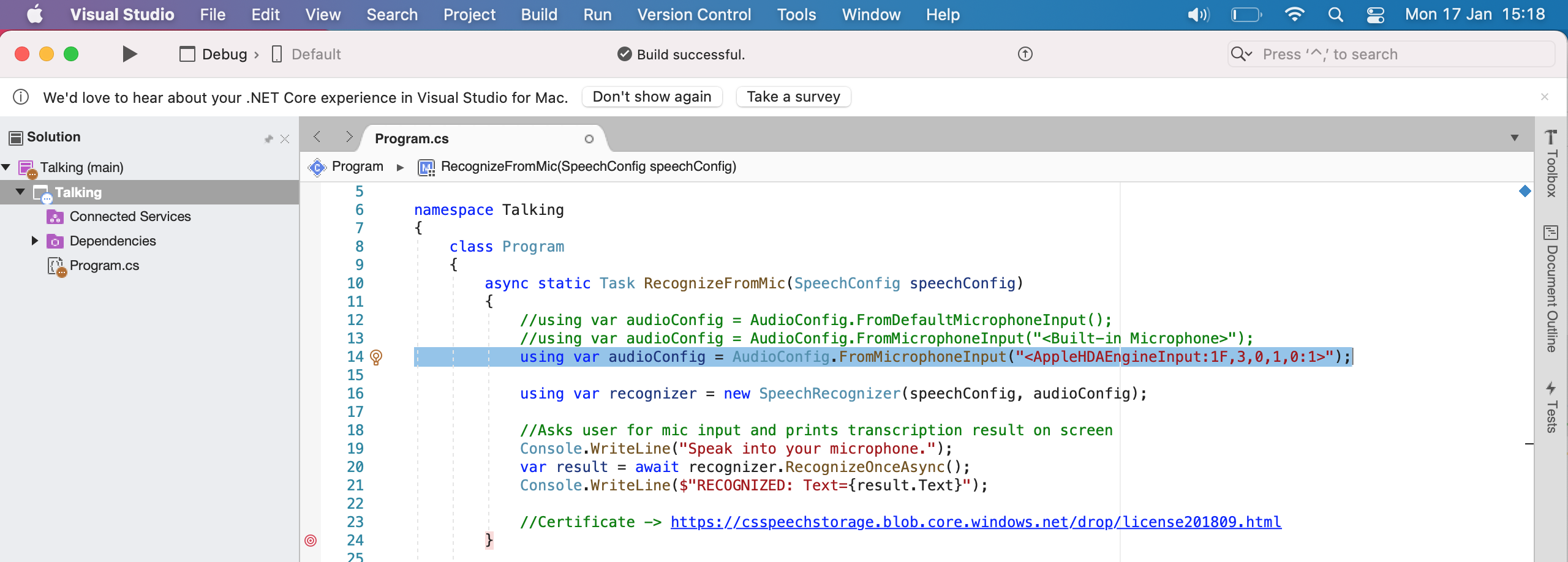 Microsoft CognitiveServices Speech Audio not working - Microsoft Q&A