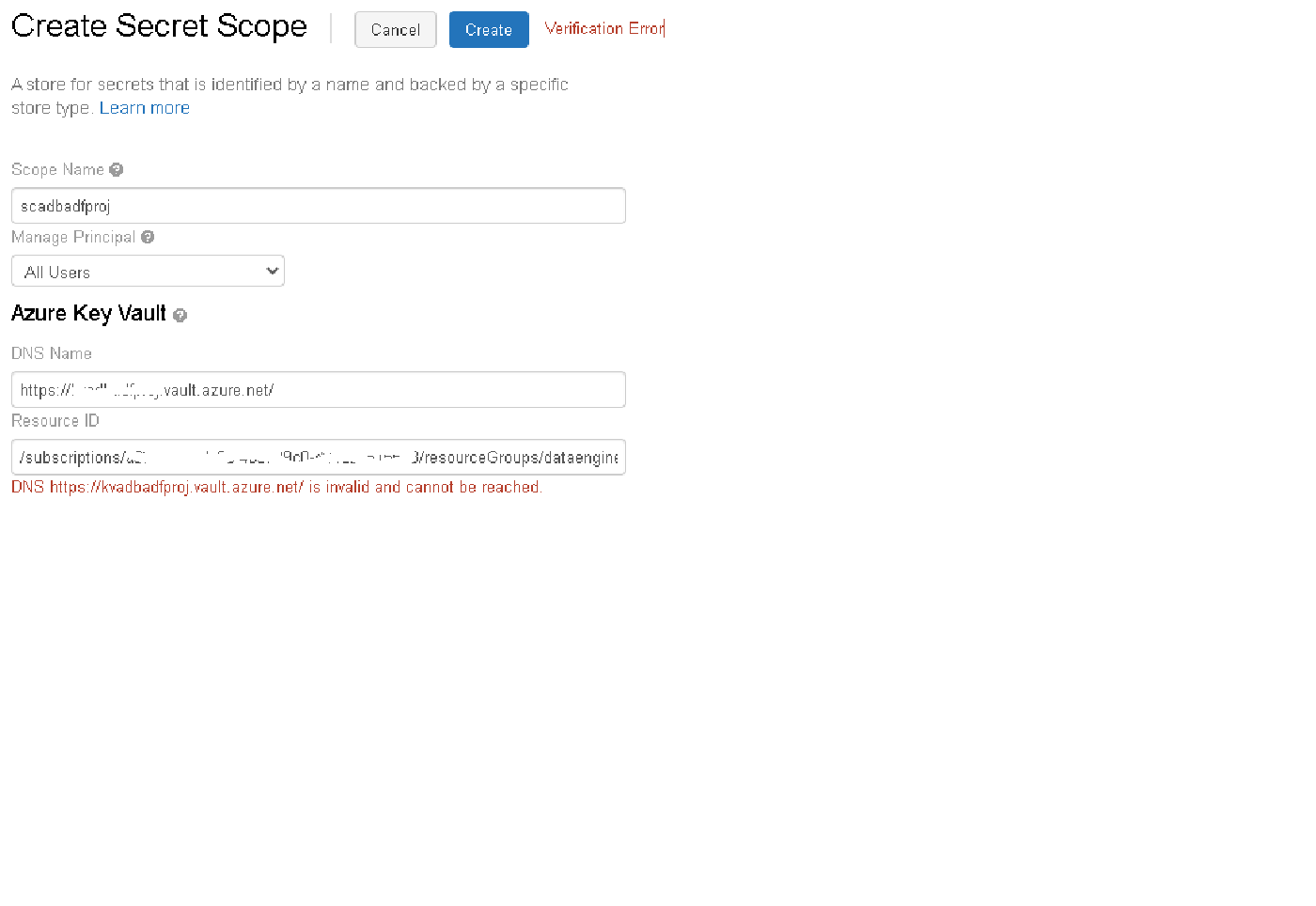 Azure Databricks - KeyVault Backed Secret Scope Fails - Microsoft Q&A Azure Databricks - KeyVault Backed Secret Scope Fails - Microsoft Q&A