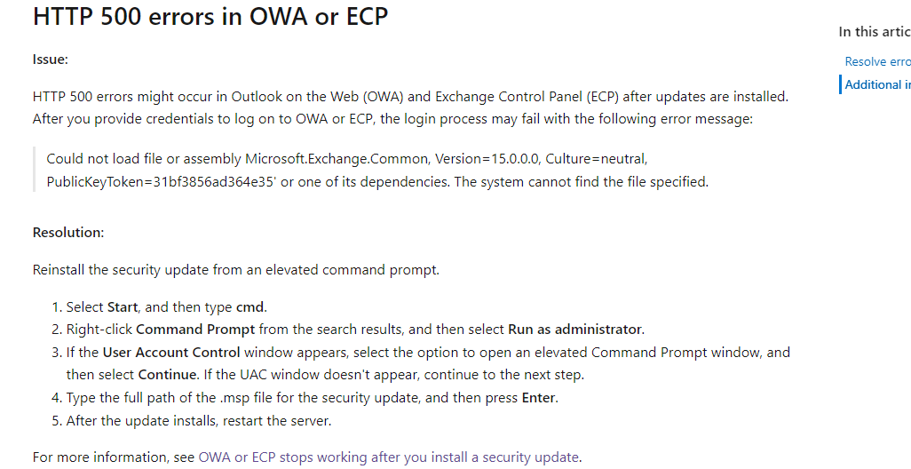 Error ECP and OWA page after update from CU9 to CU11 - Microsoft Q&A