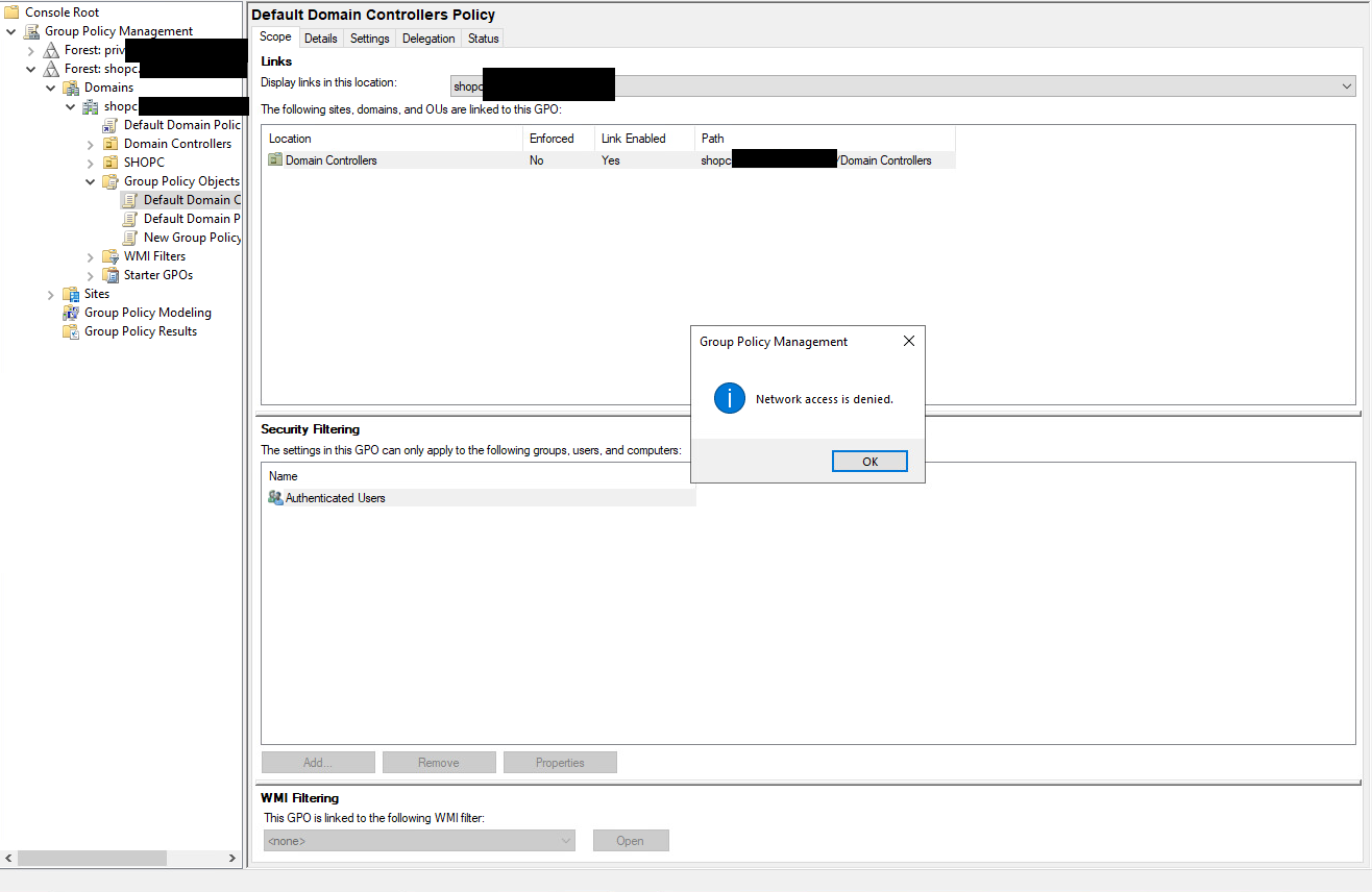 MIM PAM 2016 Remote Group Policy Management "Network Access is denied ...