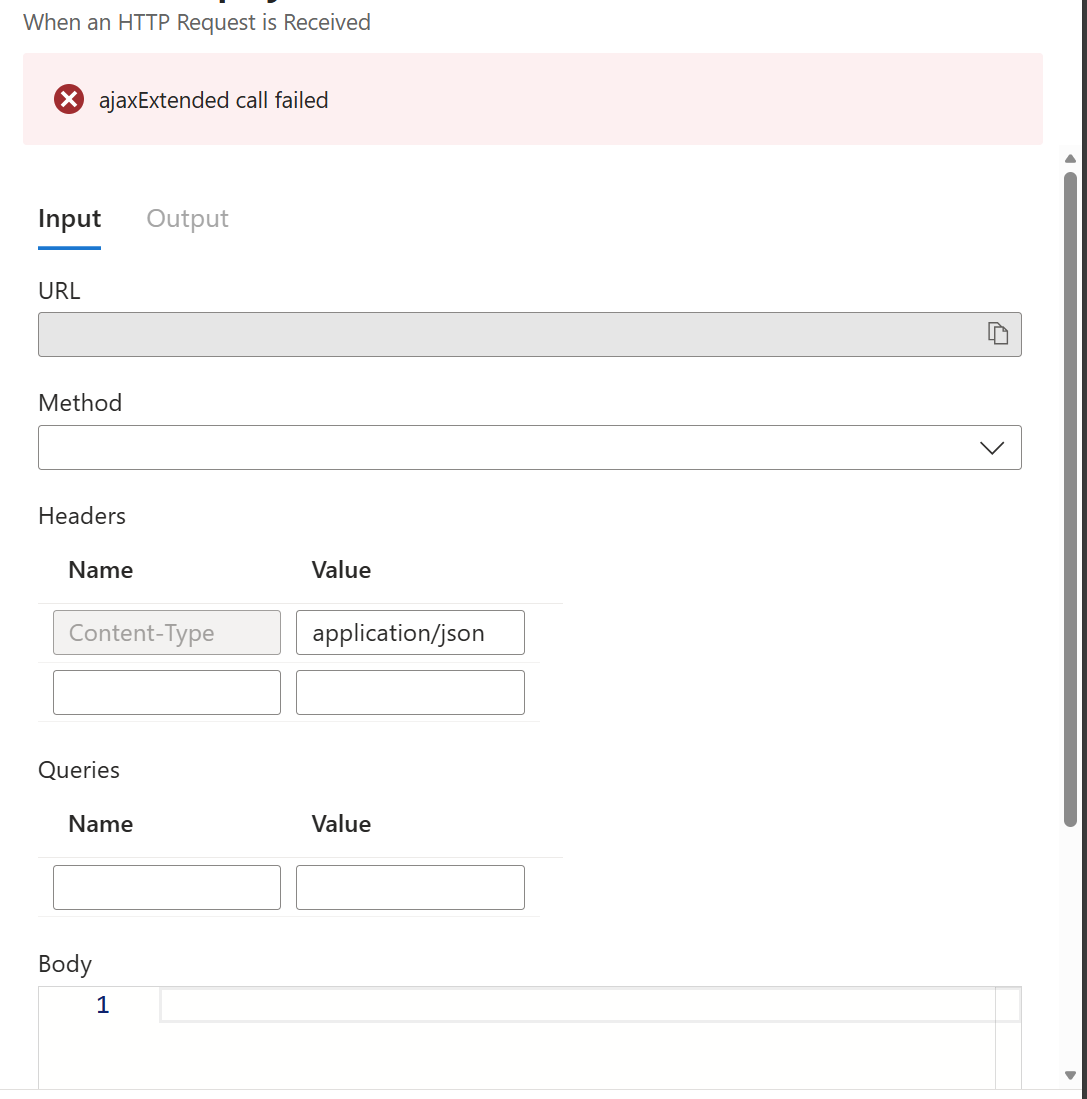 Logicapp throwing error ajax extended call failed . - Microsoft Q&A