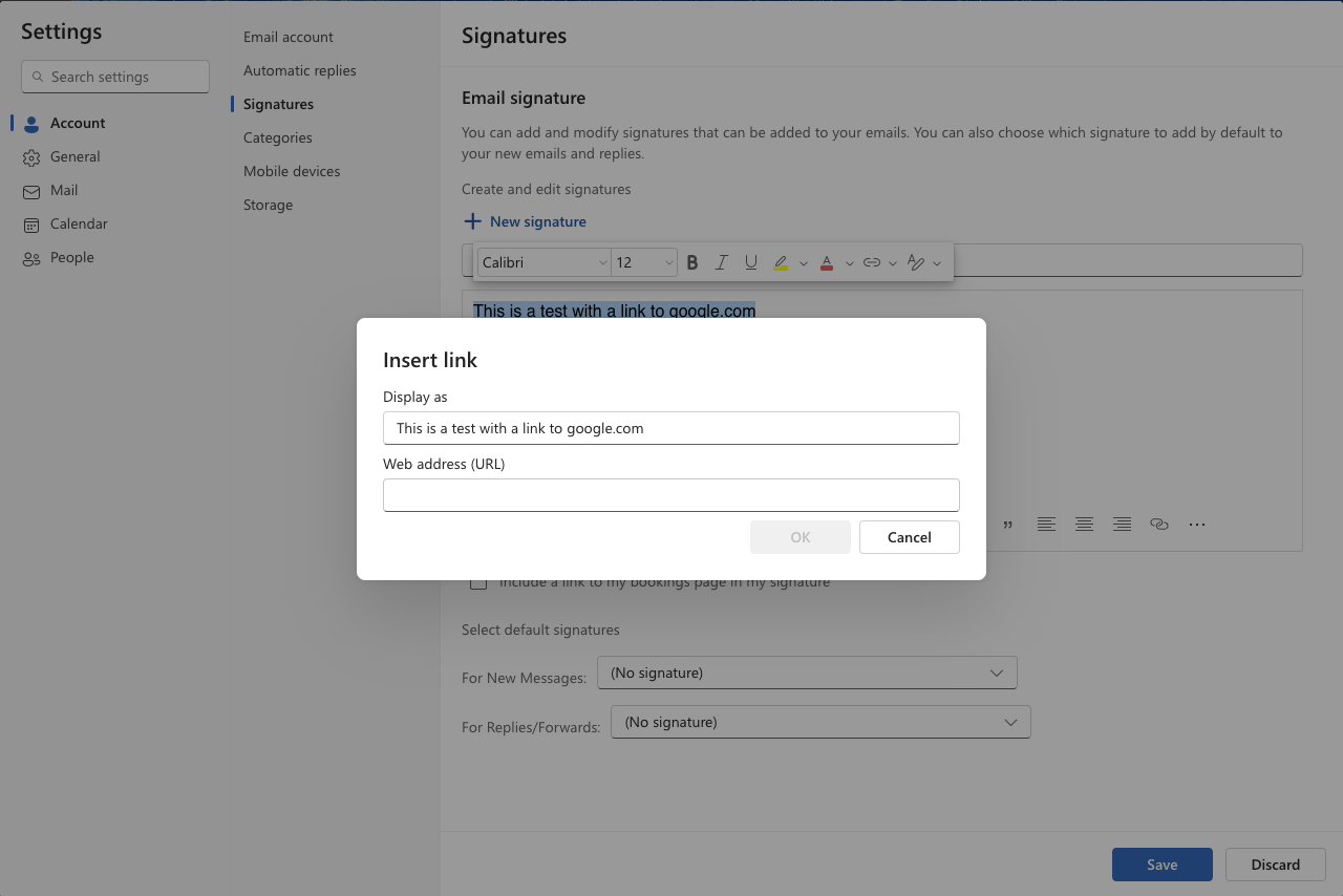 Editing hyperlinks in OWA Signature - Microsoft Q&A