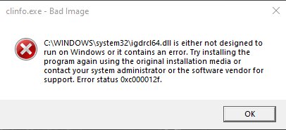 How to fix clinfo.exe - bad image on Windows 10? - Microsoft Q&A