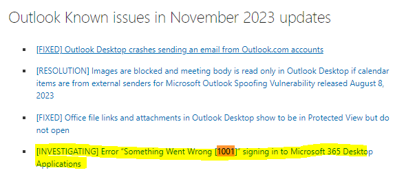 Error 1001 Something went wrong - Microsoft Q&A
