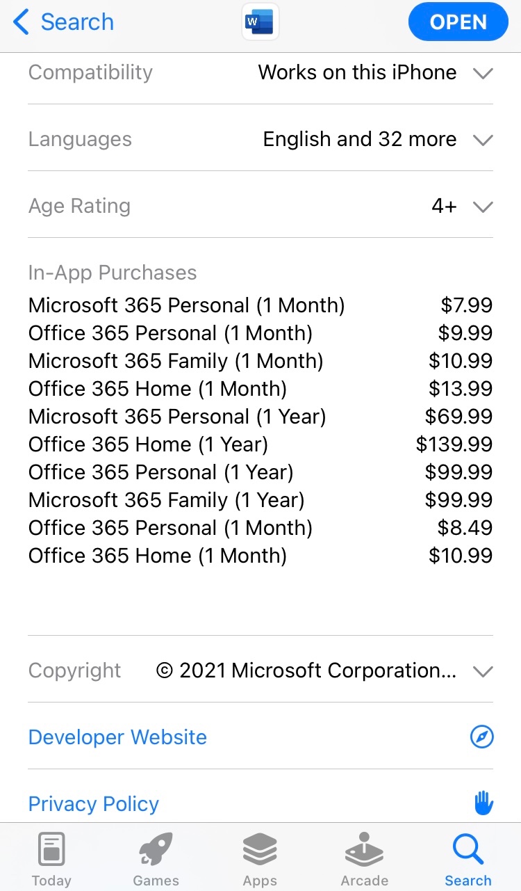 App Store Pricing for Microsoft 365 Personal and Office 365 Home ...
