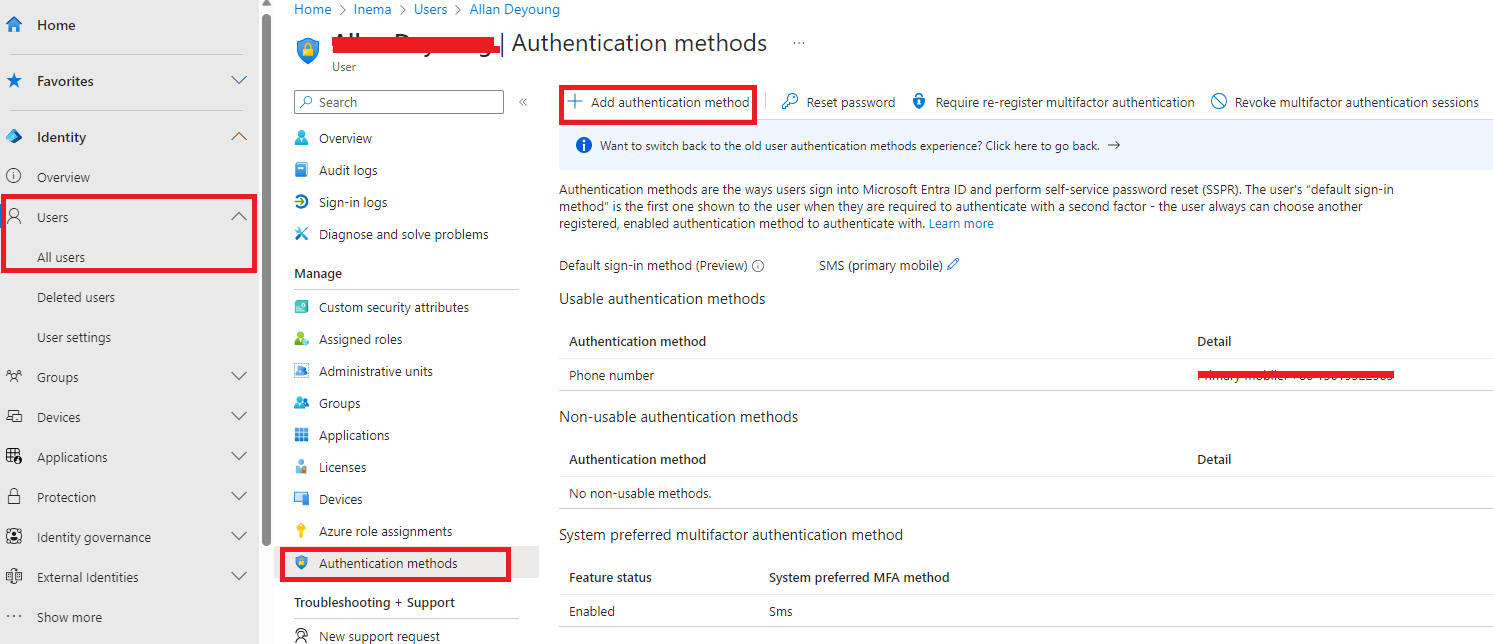 How can I set up another verification method for an user of my organization? - Microsoft Q&A