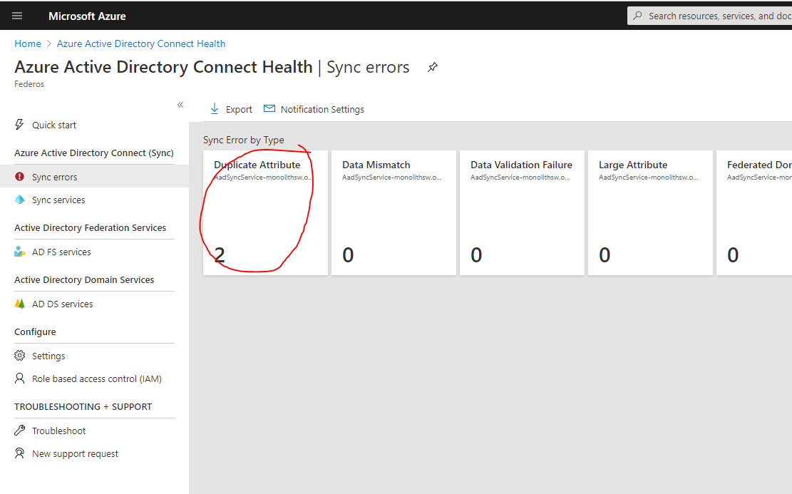 AAD Connect sync issue after changing Domains (Users OK, Groups failing ...
