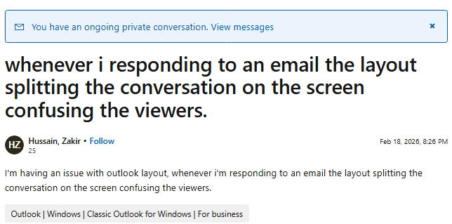 whenever i responding to an email the layout splitting the conversation ...