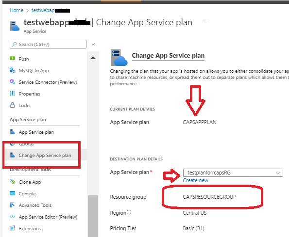 Azure AppServices: AppService Plan change not working for Resourcegroup ...