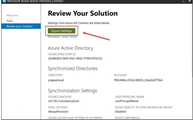 Unable To See Export Settings Option On Azure Ad Connect Microsoft Qanda