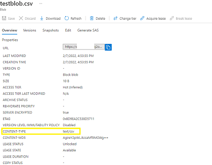 Set Content-Type as text/csv instead of text/plain of the blob created using "Create Blob" step ...