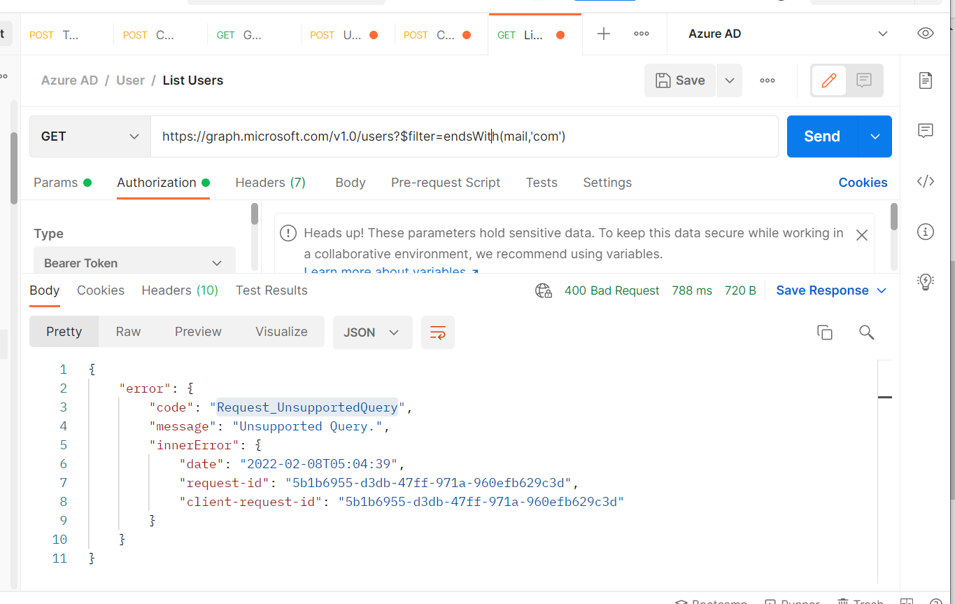 endsWith along $filter not supported in Users - Microsoft Q&A