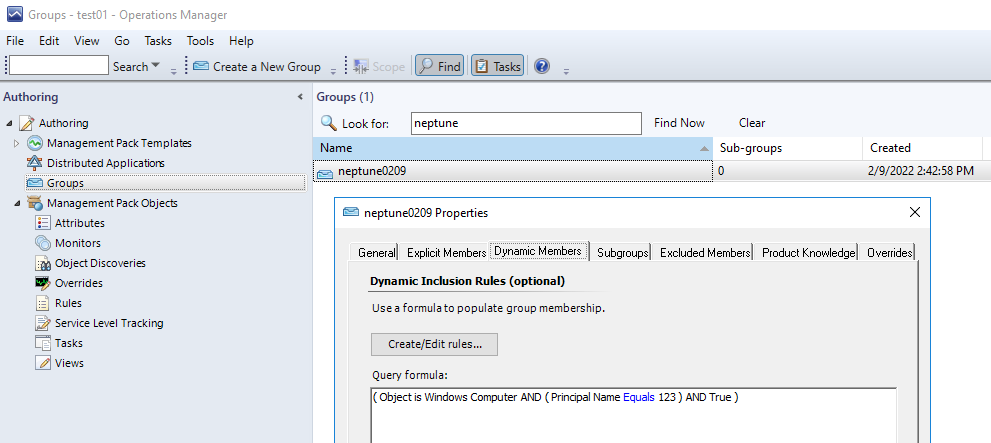 Scom 2019 Groups Dynamic Member Formula Empty Microsoft Qanda