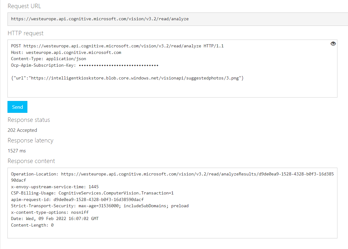 Computer Vision service with OCR reading response a 202 - Microsoft Q&A
