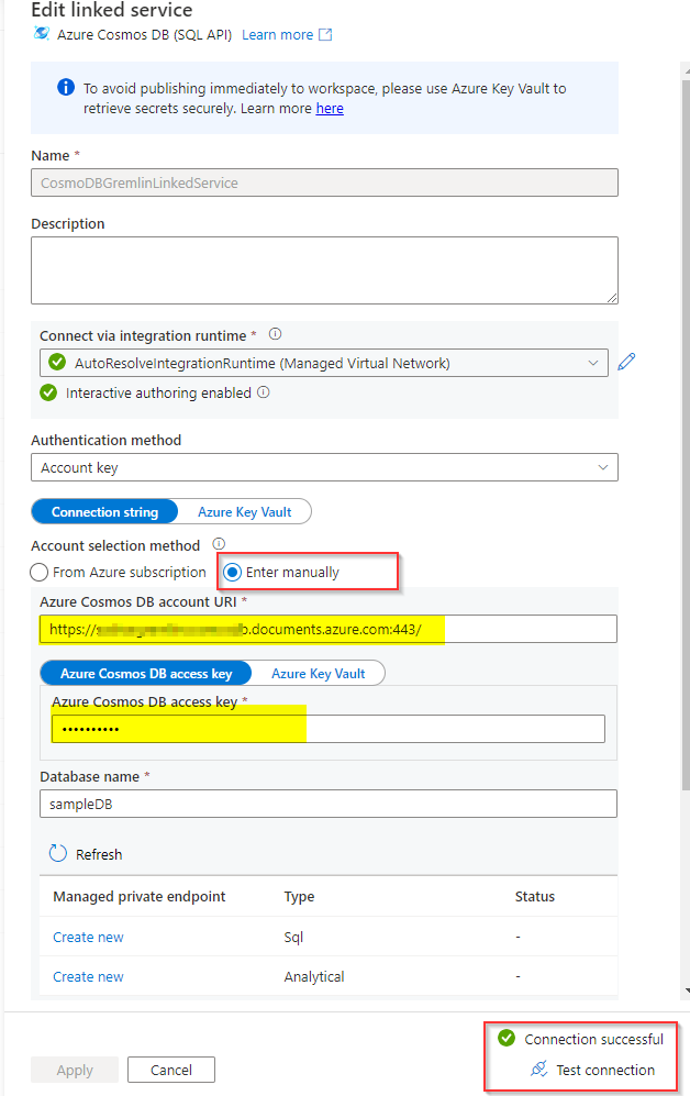 Linking Azure Cosmos Gremlin Api Account With Synapse Analytics Through