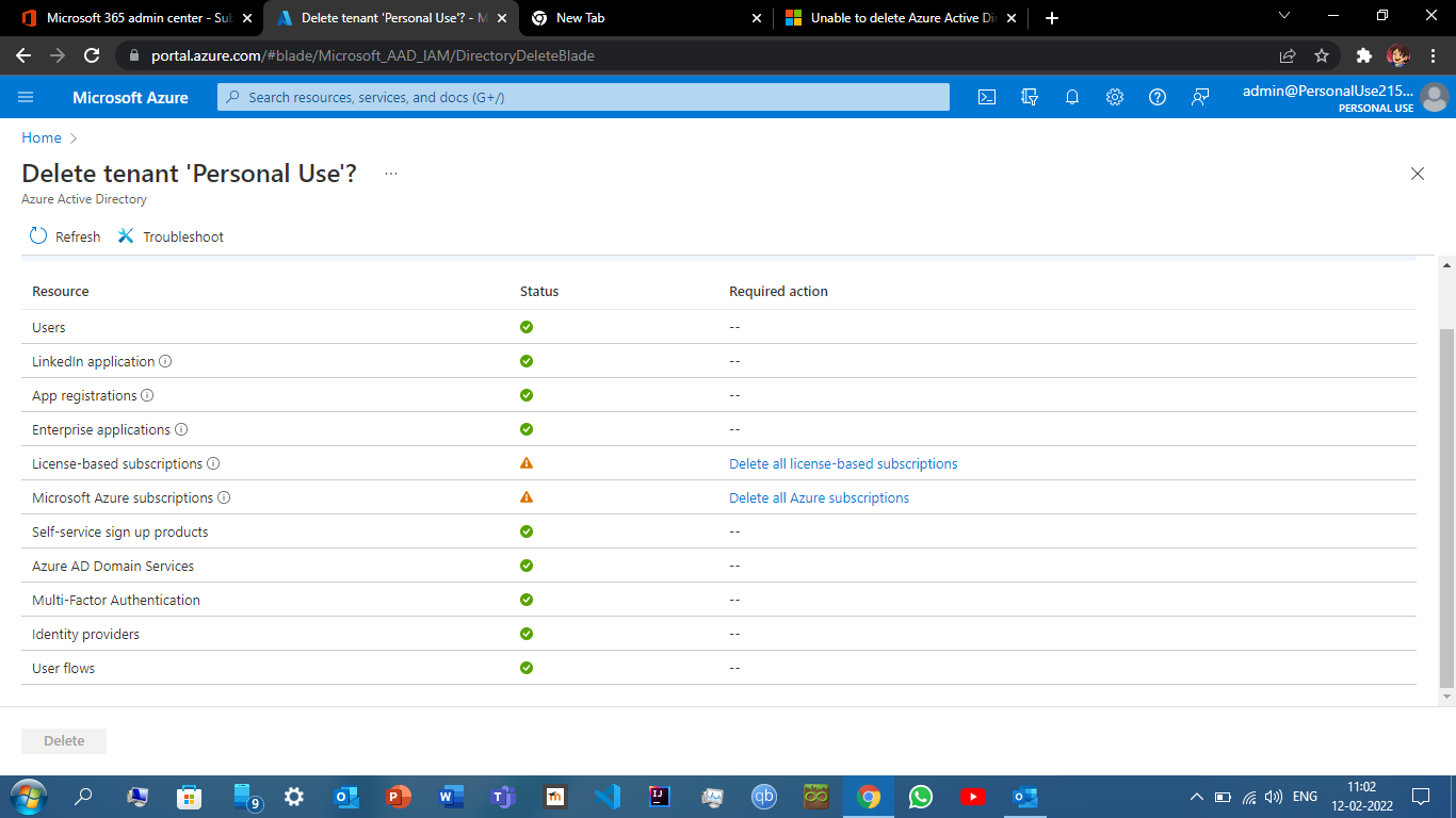 Unable To Delete Azure Active Directory Tenant Microsoft Qanda