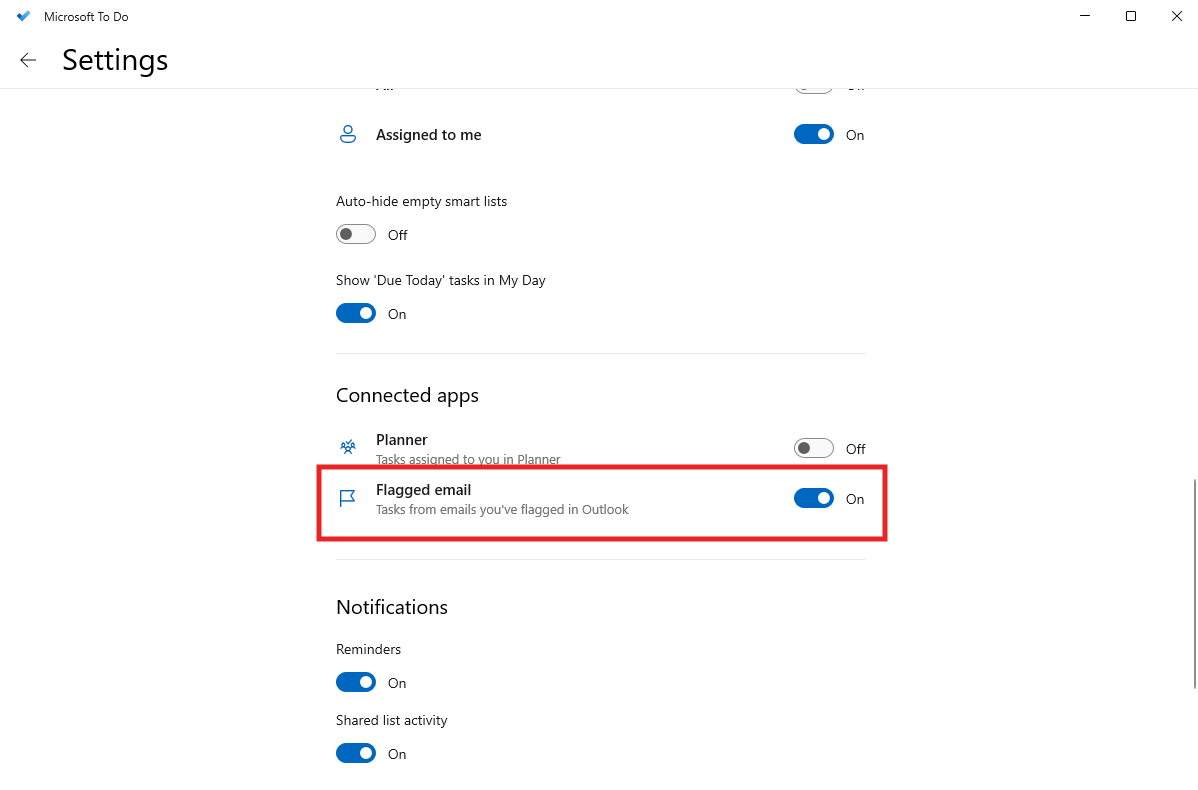 I don't have the option for flagging email to showup in ToDo on my PC. The settings tab does not ...