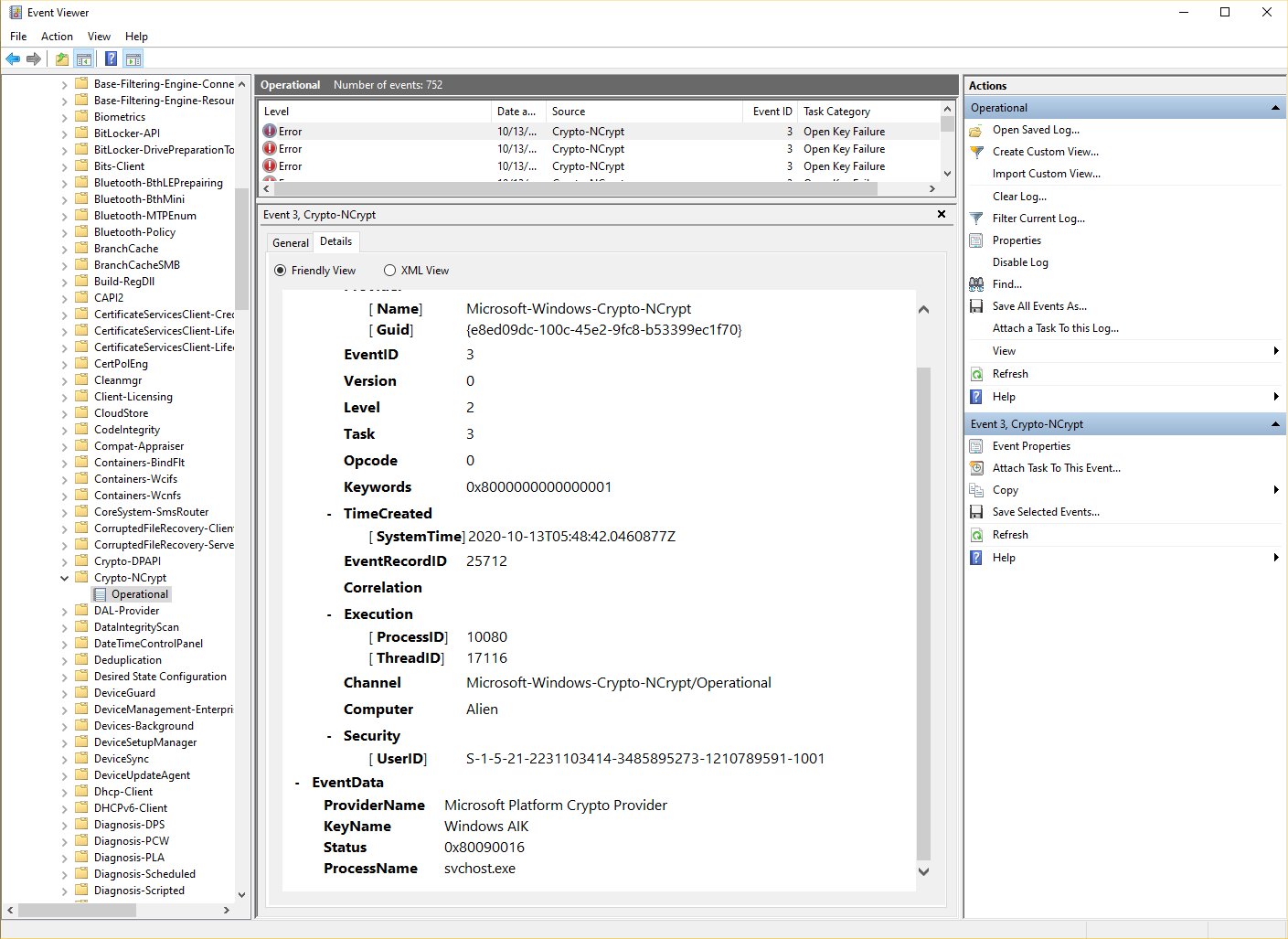 Open Key operation failed Windows AIK , eventviewer error - Microsoft Q&A