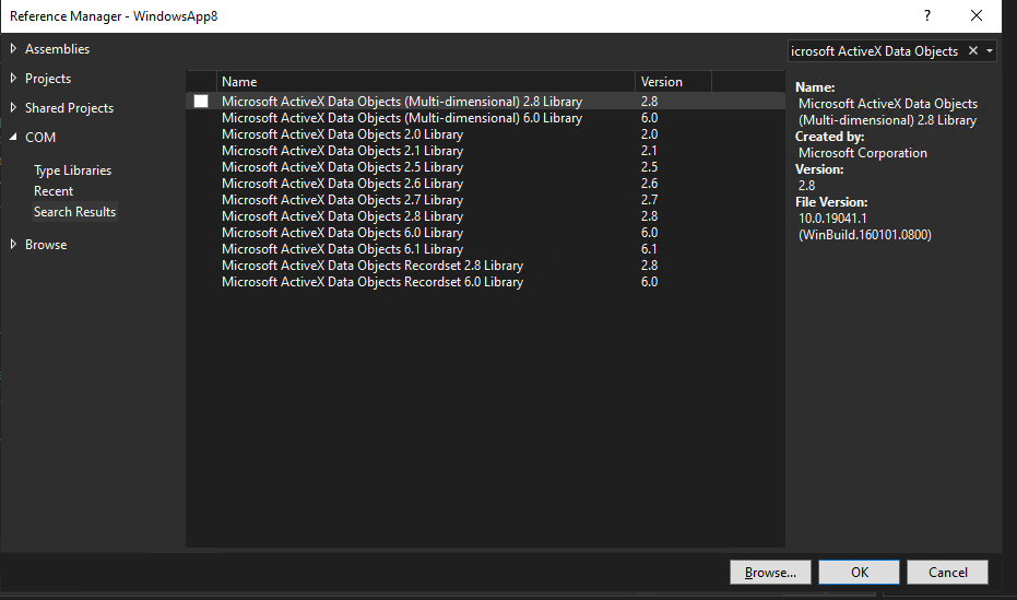 VB.NET BC30002 Type 'ADODB'connections is not defined - Microsoft Q&A