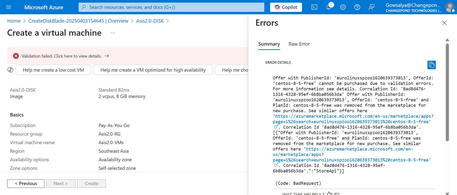 I am tried to create a new Virtual Machine using an existing snapshot/image in Azure. However, I ...