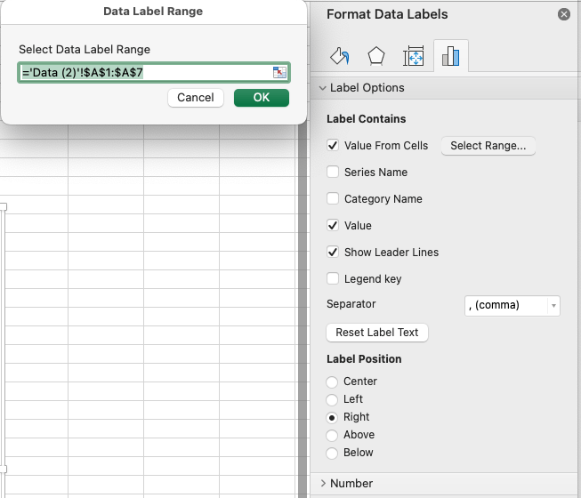 Excel - "Label Contains: Value from Selected Cells" - two charts, same ...