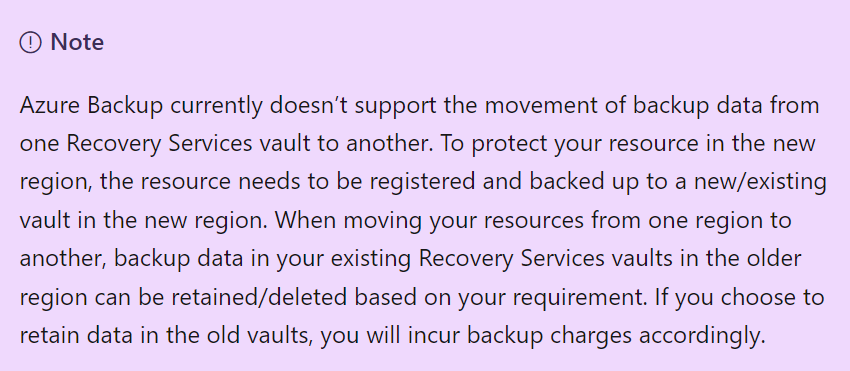 Azure Recovery Service Vault move to another region - Microsoft Q&A