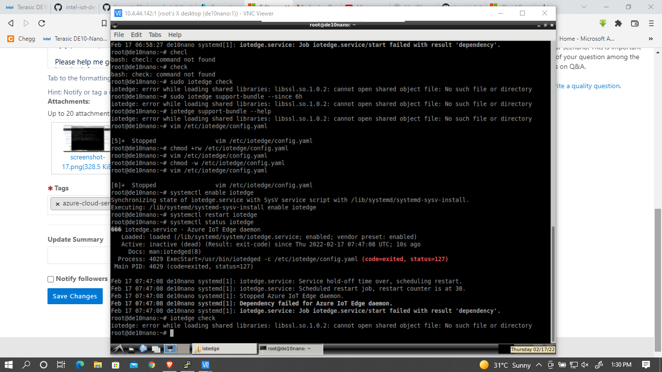Facing Problem While Creating Iot Edge Runtime In De10 Nano Microsoft Qanda