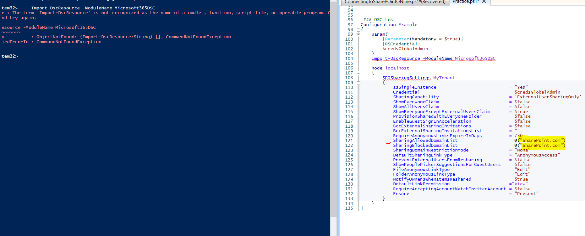 SPO Shareing settings DSC in SP online management shell - Microsoft Q&A