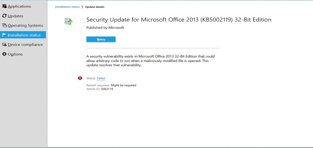 Office 2013 update failure - Microsoft Q&A