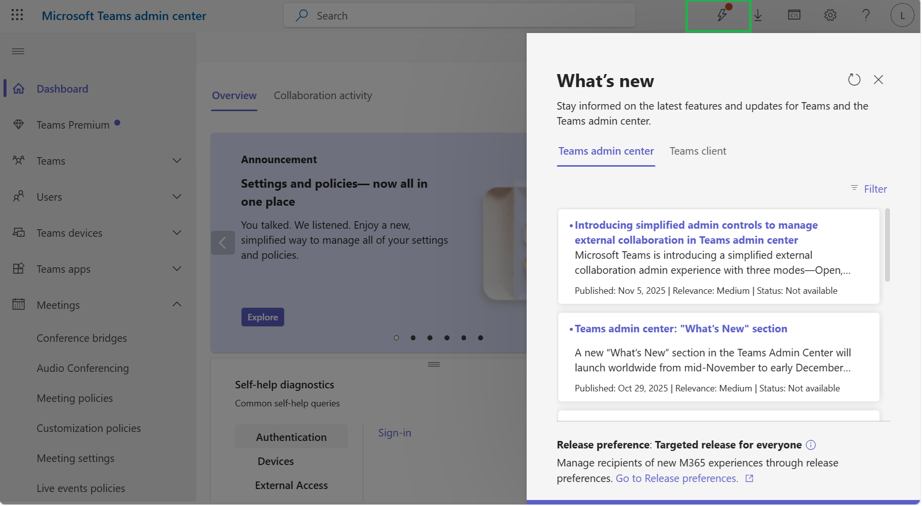 What's new section Teams Admin Center - Microsoft Q&A