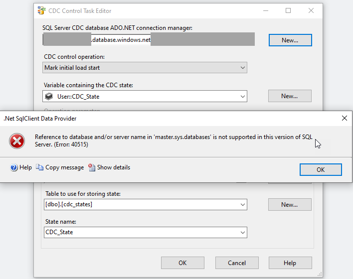 SSIS CDC Control task with Azure SQL Database - Microsoft Q&A SSIS CDC Control task with Azure SQL Database - Microsoft Q&A
