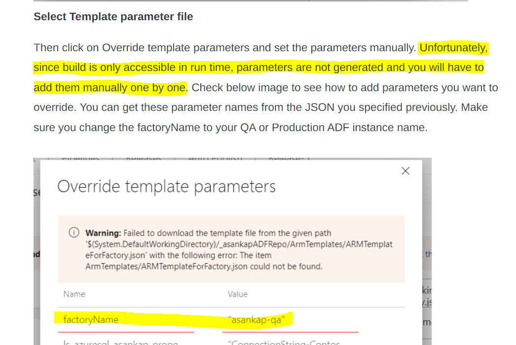 Unable To Override Template Parameters In Automated Publishing For Continuous Integration And