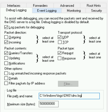 Configure DNS debug logging using CLI. - Microsoft Q&A