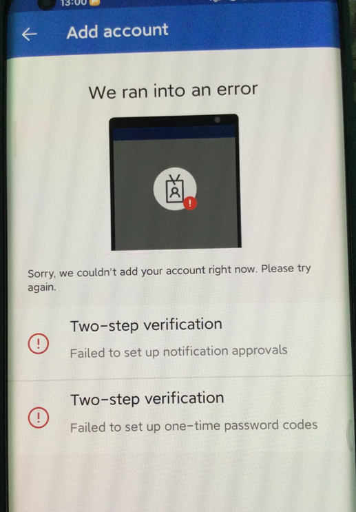 Authenticator failed to add account on Android: failed to set up ... Authenticator failed to add account on Android: failed to set up ...