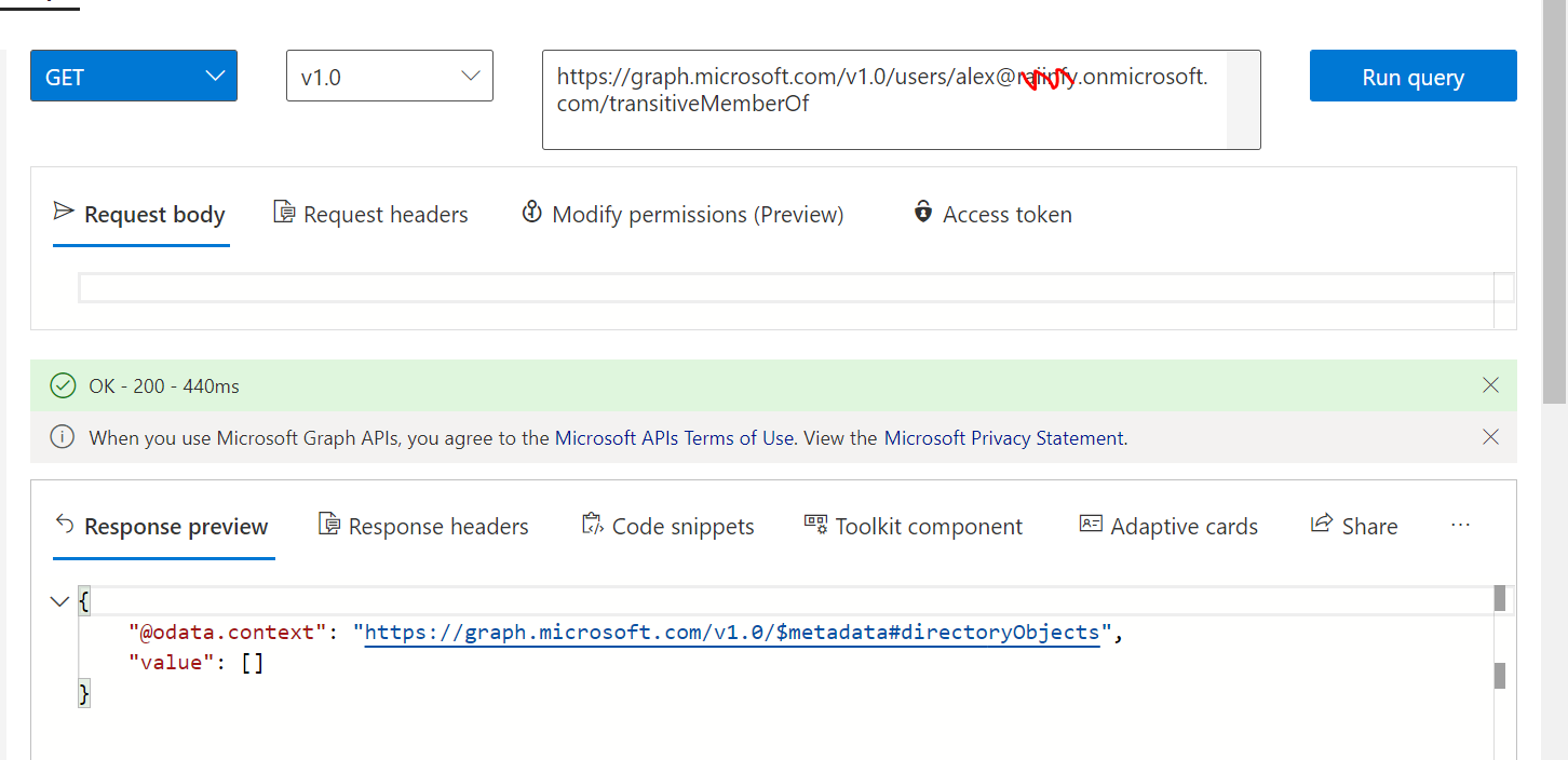 Ms Graph Api Transitivememberof Returns Bad Request When No Membership Microsoft Qanda