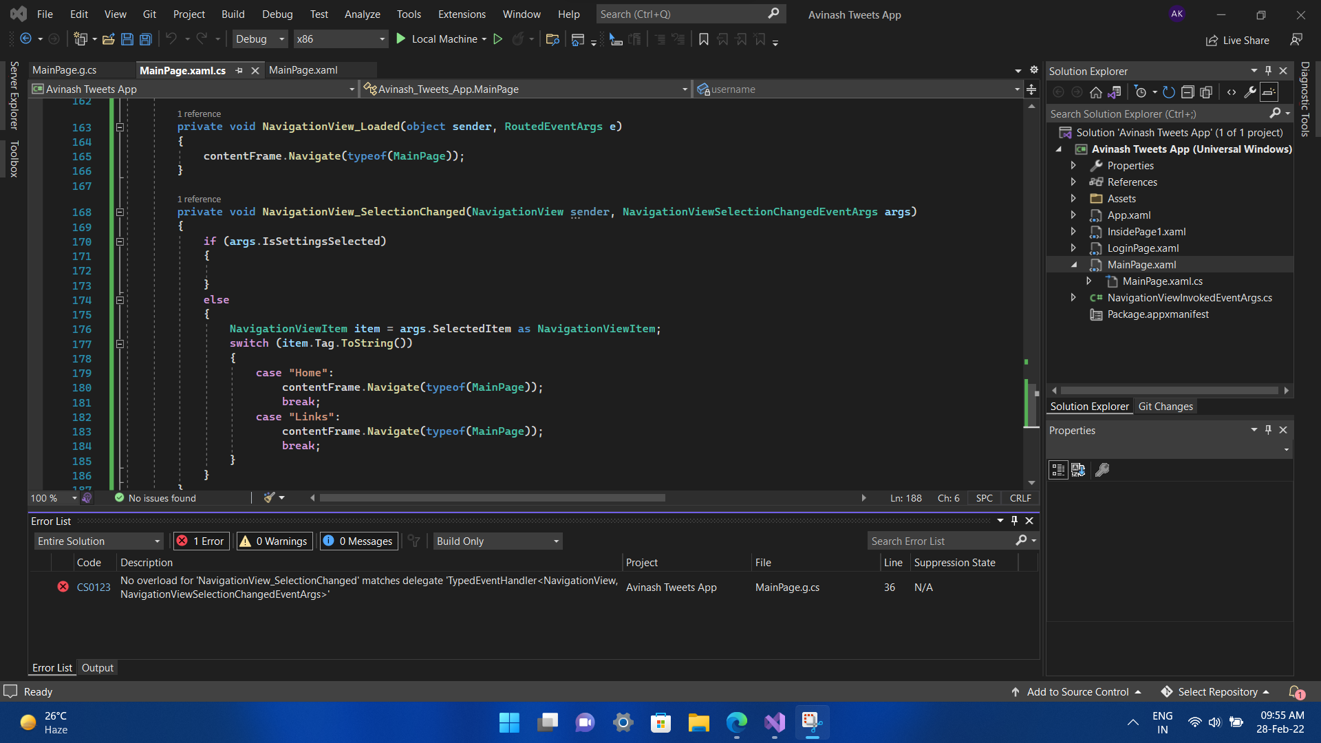 Error in Navigation View Items Selection Changed C# in UWP App - Please help! - Microsoft Q&A
