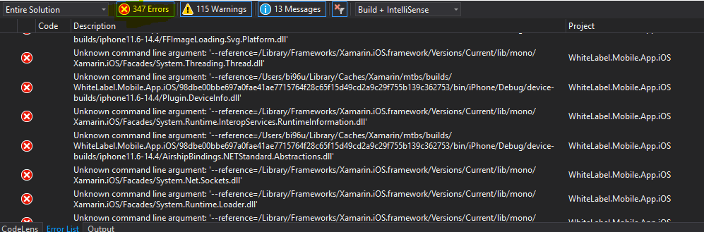 Unknown command line argument : '--reference=/' after Visual Studio ... Unknown command line argument : '--reference=/' after Visual Studio ...