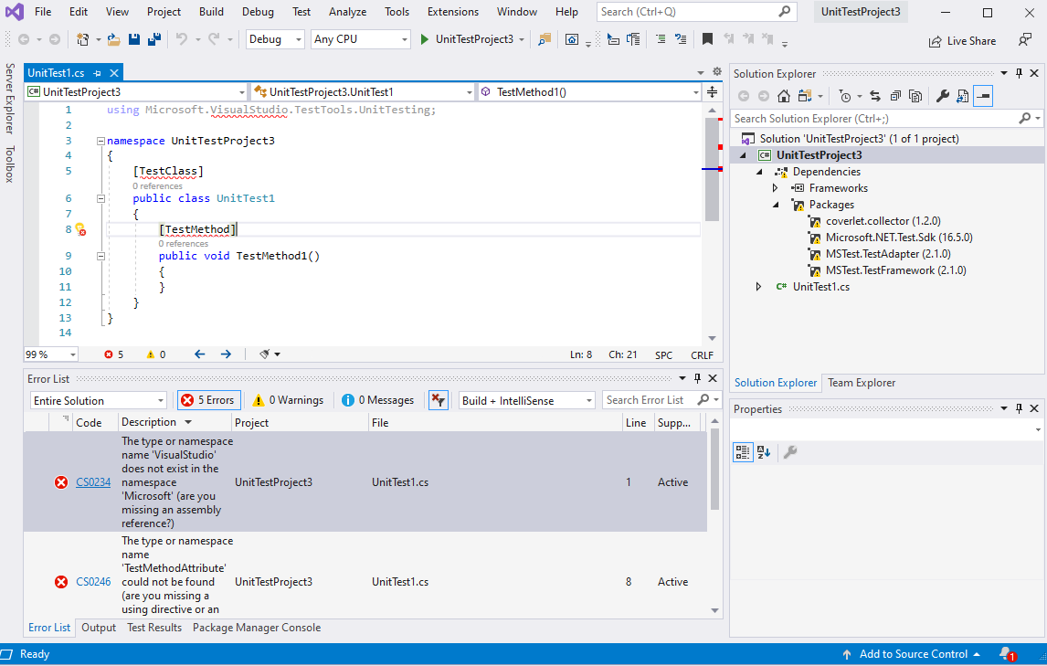 Can T Create Mstest Project Microsoft Qanda