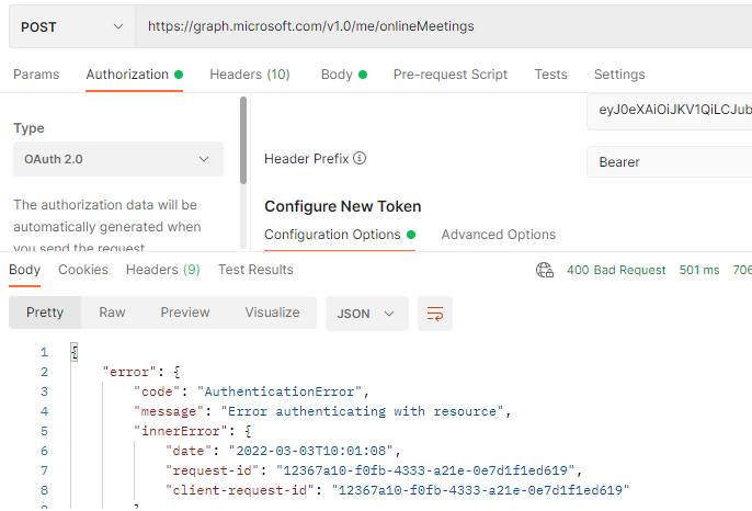 Error while accessing online meeting API - Microsoft Q&A Error while accessing online meeting API - Microsoft Q&A