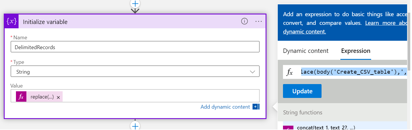 Azure Logic App - How can i generate a pipe delimited file in a storage account container using ...