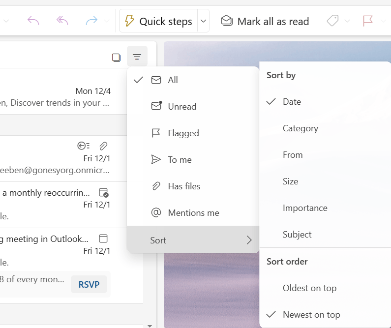 Returns oldest email when sorting by typing name - Microsoft Q&A