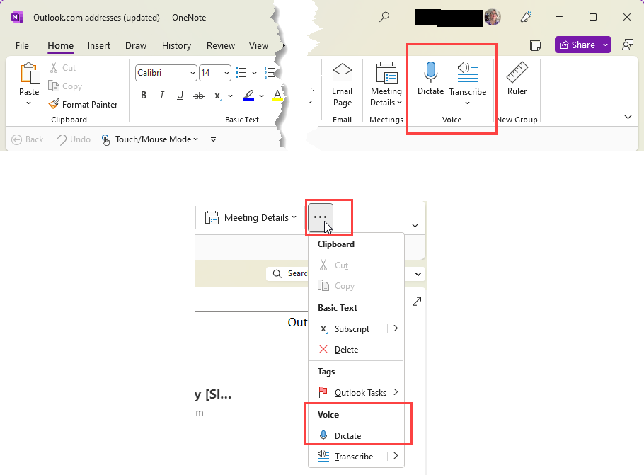 How do I get the dictate button/function to show in OneNote desktop app ...