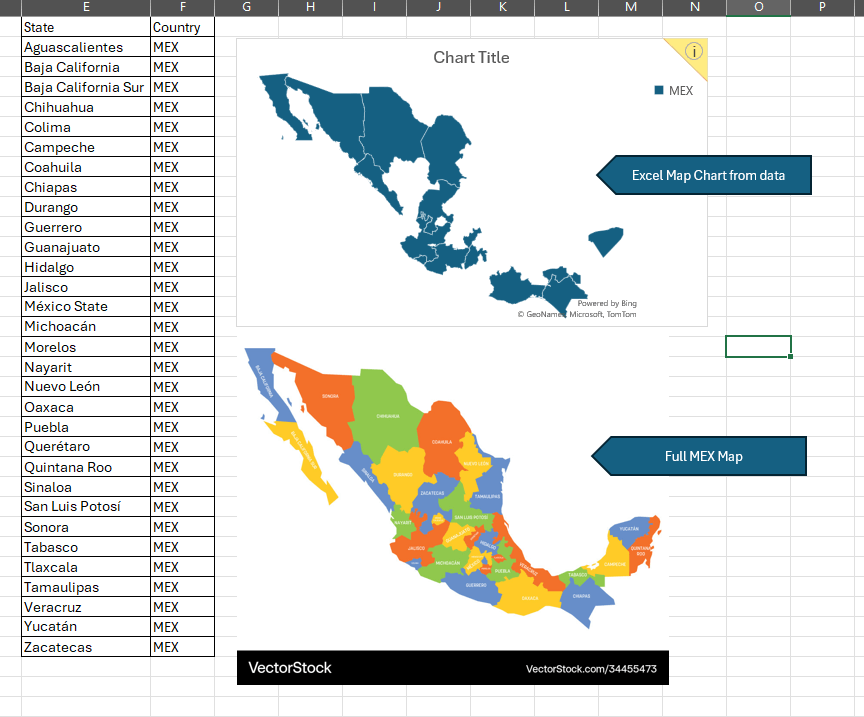 Excel Map Chart not recognizing various state locations, Data provided ...