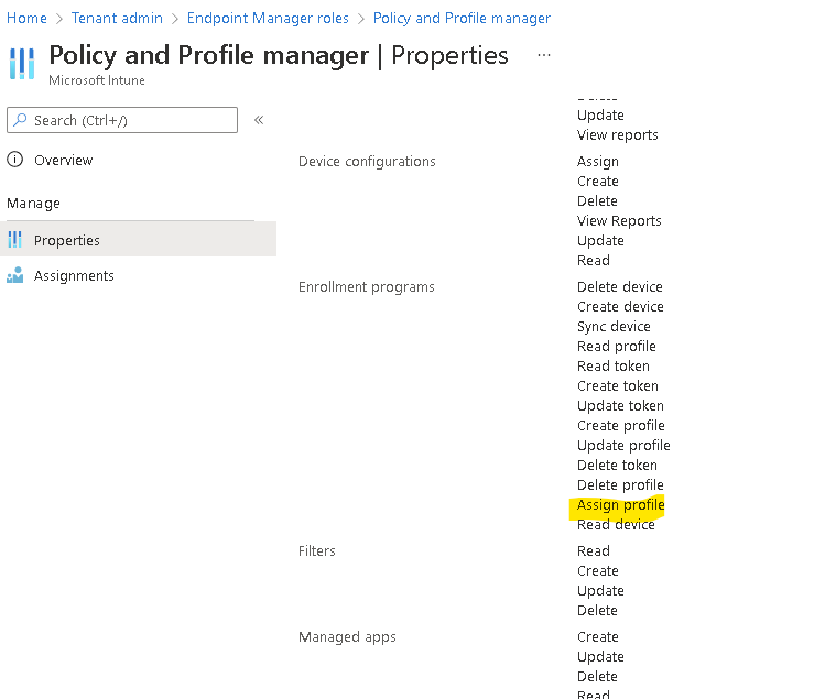 Permissions to Assign deployment profiles - Microsoft Q&A