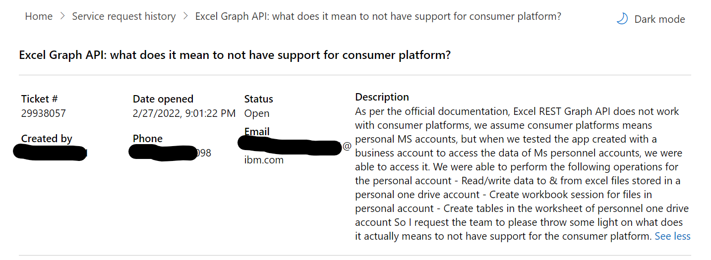 Excel Graph Api What Does It Mean To Not Have Support For Consumer Platform Microsoft Qanda