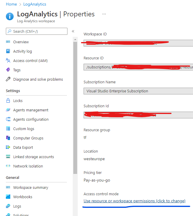 Application Insights transaction search and log analytics workspace ...